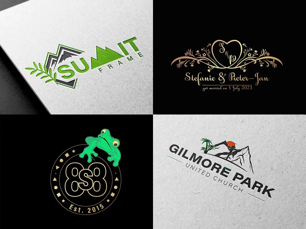 A modern minimalist , custom flat logo design with brand identity ...