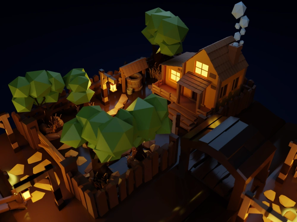 Unique low poly 3d game art, environment with professional lighting ...