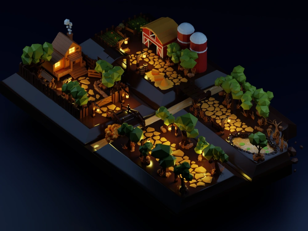 Unique low poly 3d game art, environment with professional lighting ...