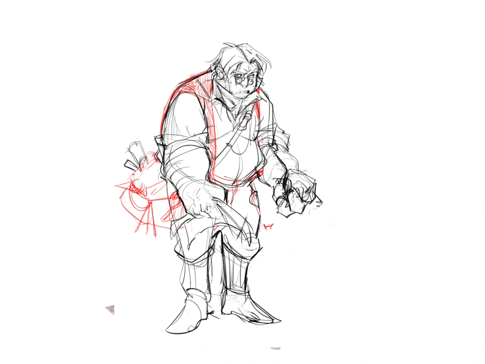 A rendered character with props, expressions, gestures and sketches ...