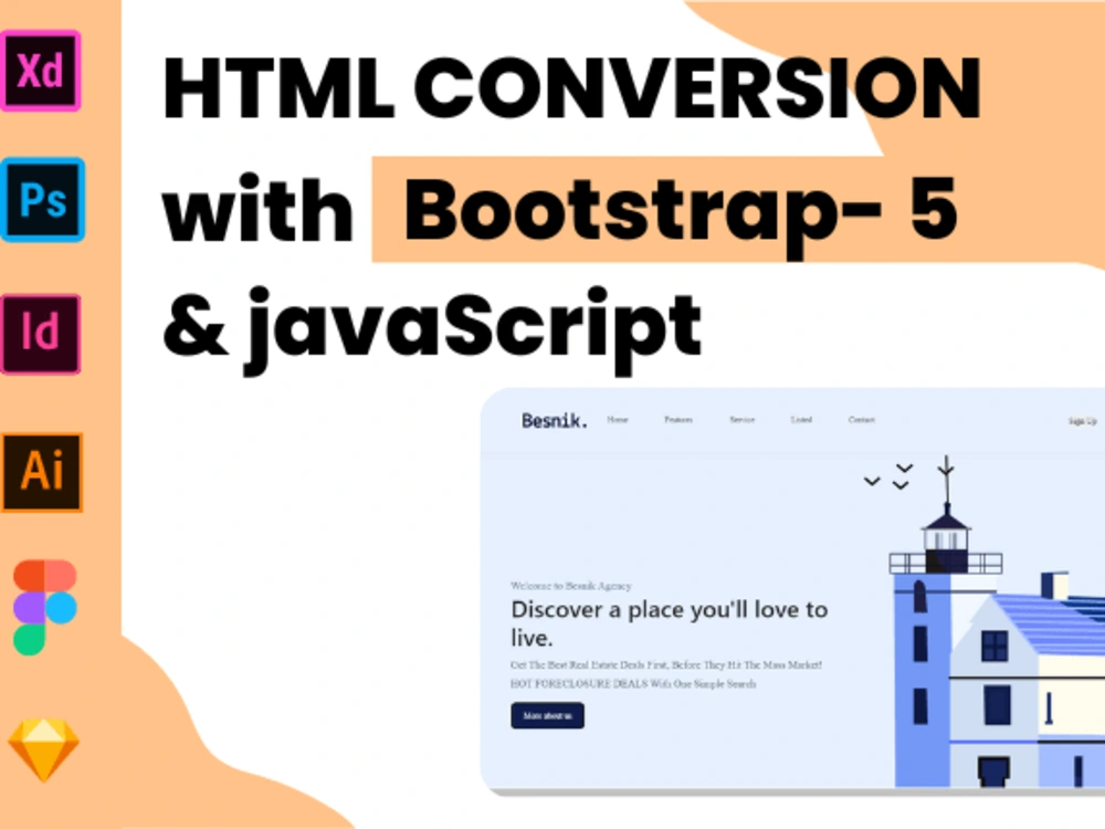 Figma xd PSD design to html with bootstrap and javascript | Upwork