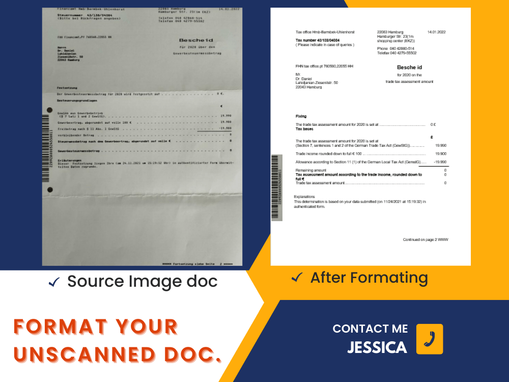 A well doc-formatted copy of your UNSCANNED document. | Upwork