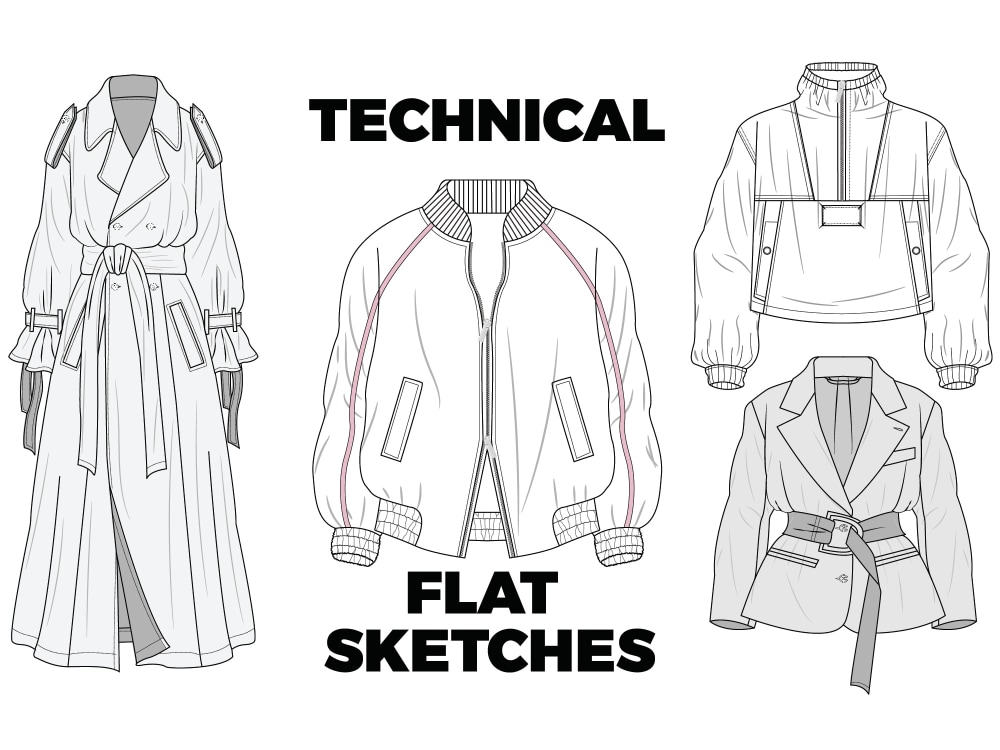 A technical flat sketch, fashion tech pack | Upwork