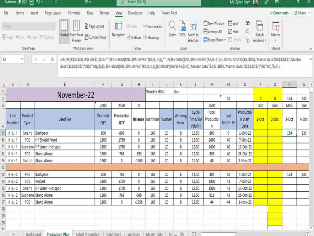 A custom excel spreadsheet very fast with advance formulas and graph | Upwork