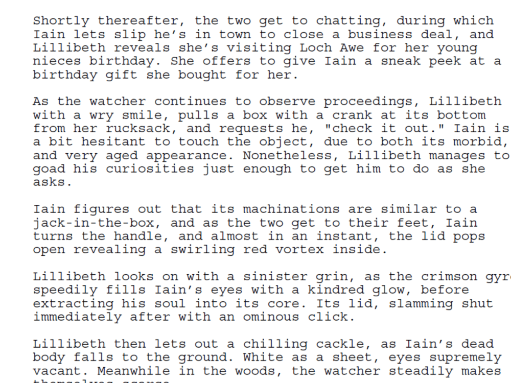 A detailed outline or script treatment for a horror screenplay | Upwork