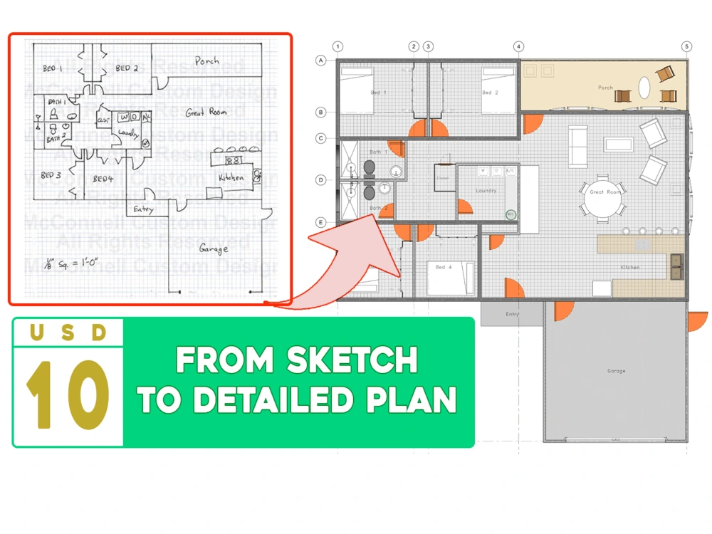 Your conceptual plans to 2D o 3D plans. | Upwork
