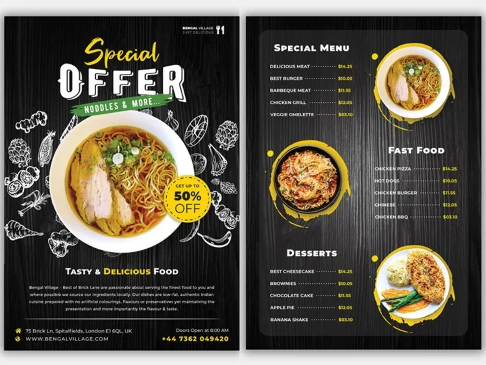 Stylish restaurant food menu card design, modern and eye catchy price ...