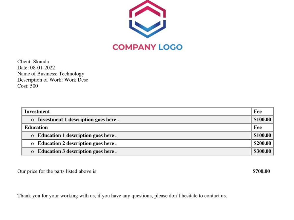 A pdf automated invoice / quotation report from your Excel sheet | Upwork