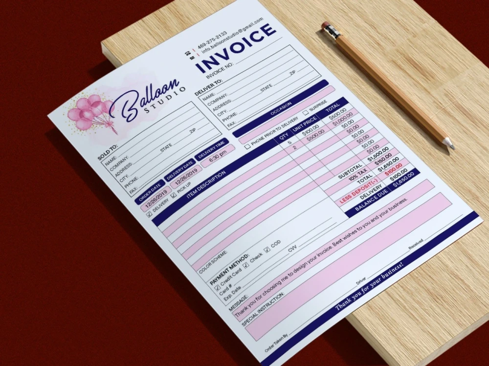 Invoice, Order Form Design with Fillable & Auto Calculated PDF Format ...