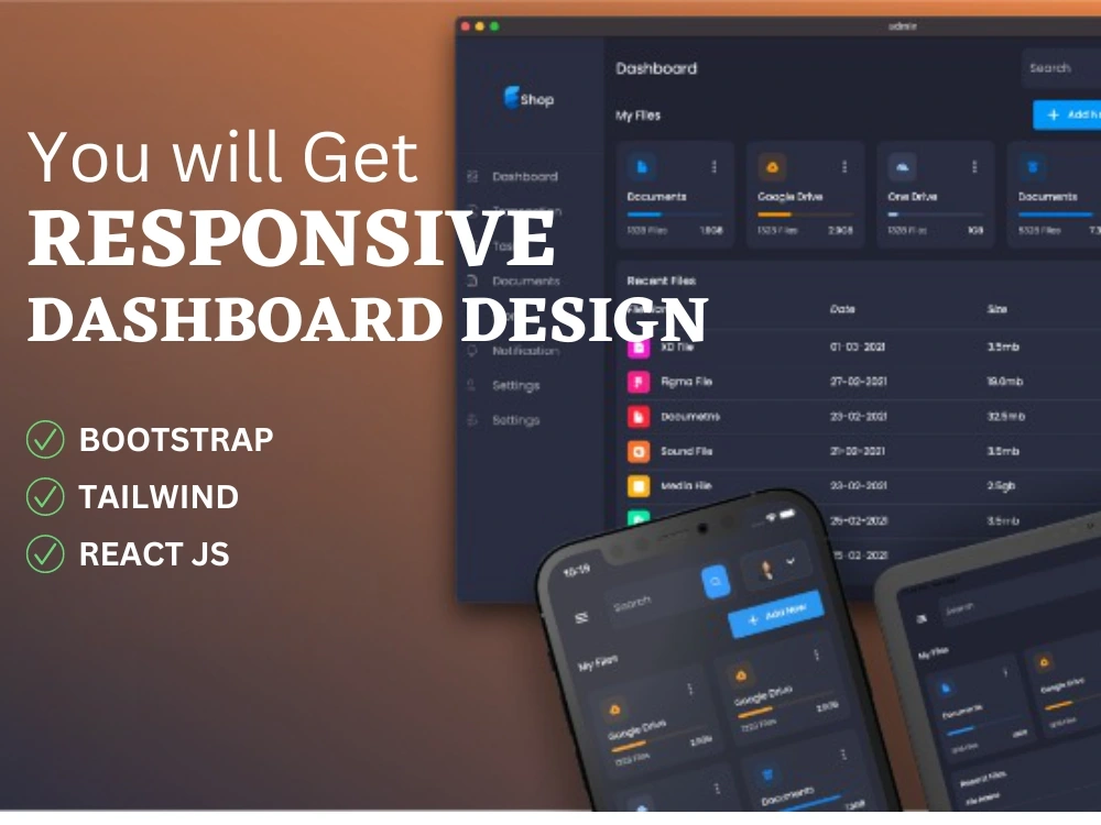 Responsive HTML dashboard with Bootstrap, Tailwind and Reactjs | Upwork