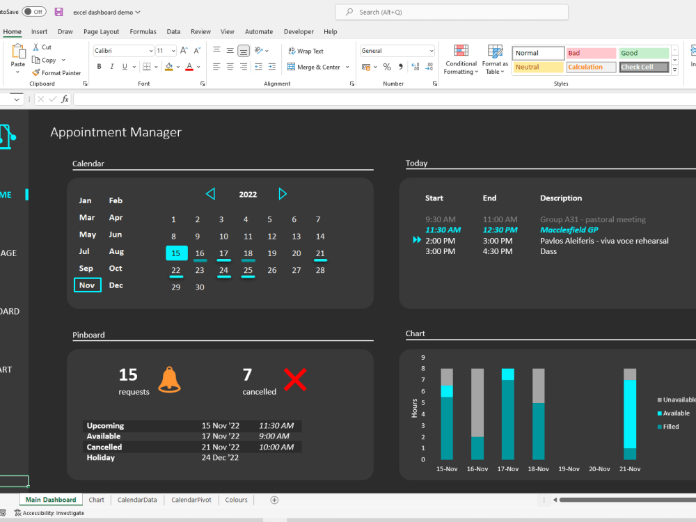 A dashboard including data analysis/visualization using Excel VBA macros | Upwork