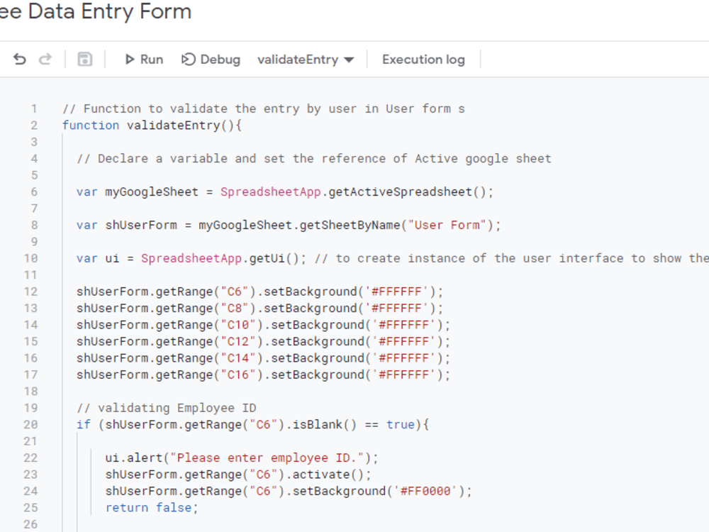 An automated data entry form made with google sheets and apps script ...