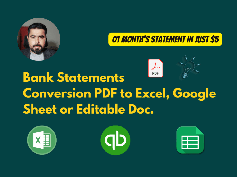 Bank Statements Converted from PDF to Excel or Google Sheets (100% Secure) | Upwork