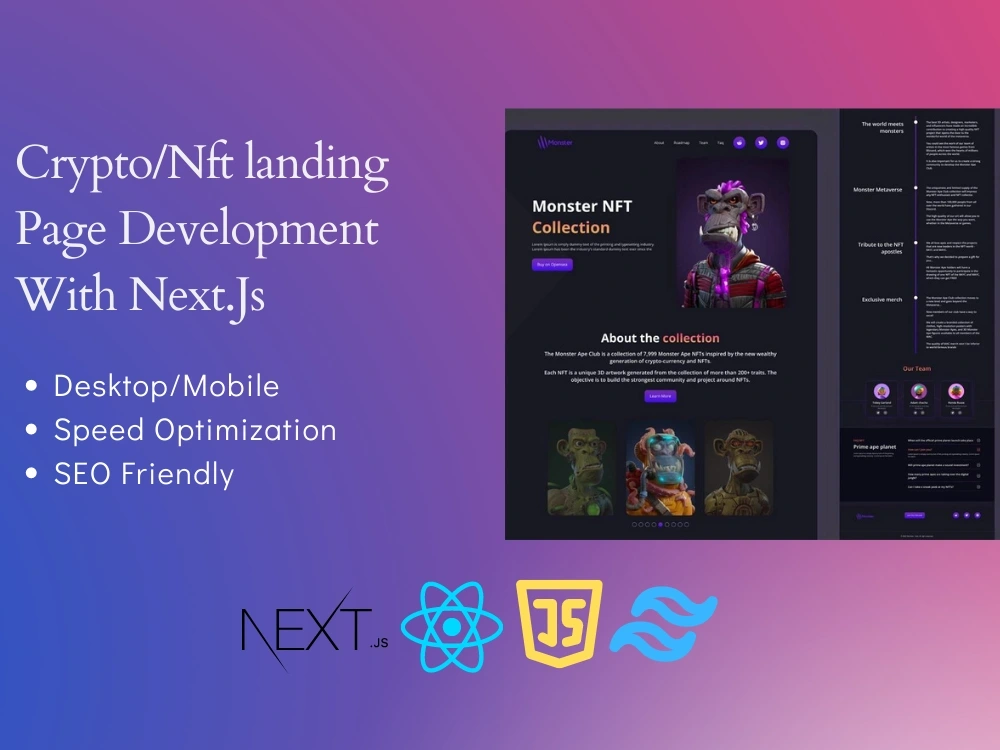 Nft landing page, website landing page development using reactjs, nextjs | Upwork