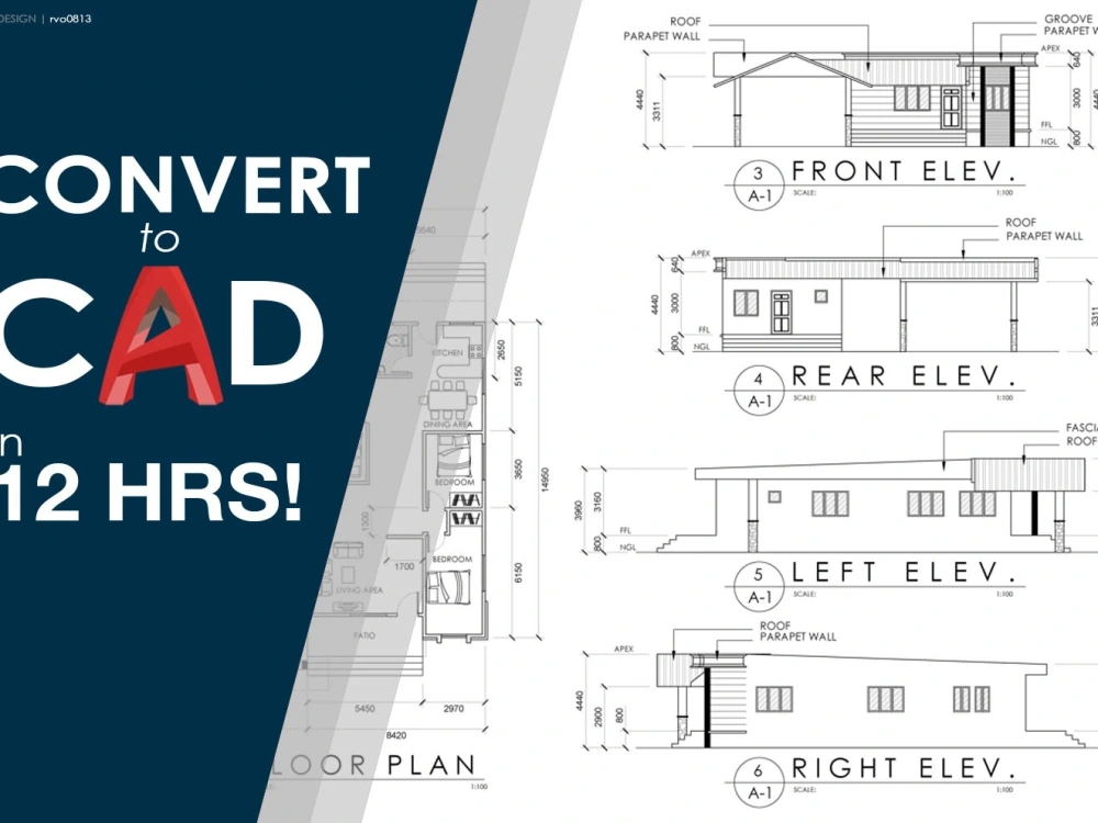 A redraw of your architectural plan, sketches, etc to CAD | Upwork