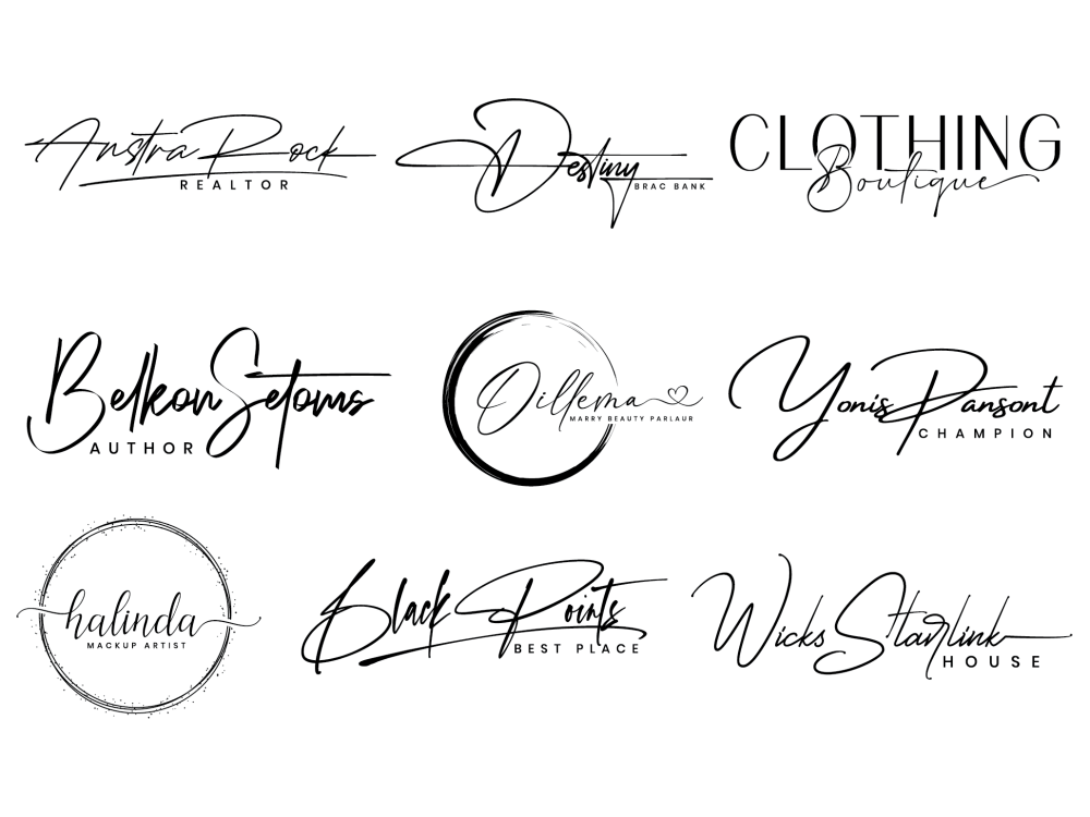 Modern signature, handwritten, calligraphy, scripted, cursive logo ...