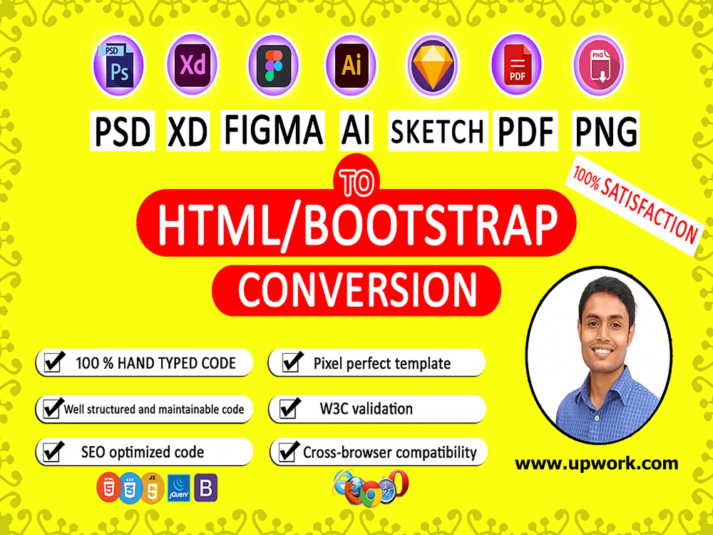 Frontend web development, figma to html, xd to html, psd to html conversion | Upwork