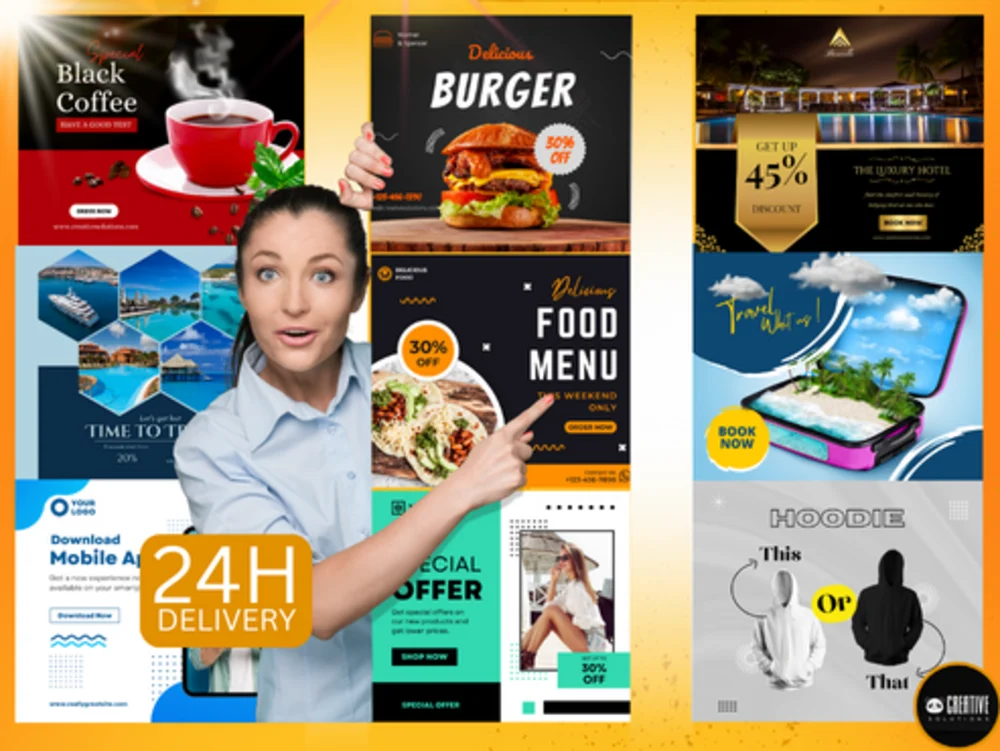 Creative & modern facebook and instagram post design in 24 hours | Upwork