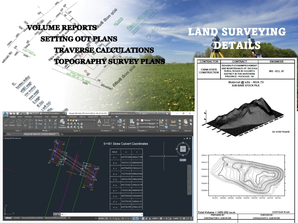 Land survey reports, maps, setting out details and traverse ...