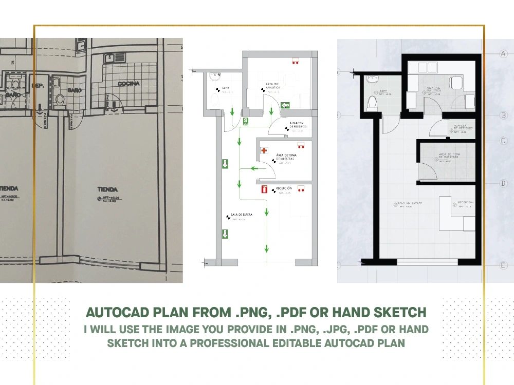 An autocad plan from a png, jpg, pdf or hand sketch | Upwork