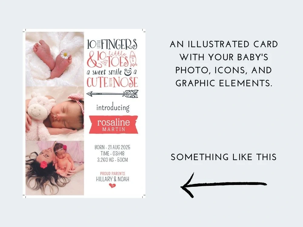 A personalized/customizable baby announcement card | Upwork