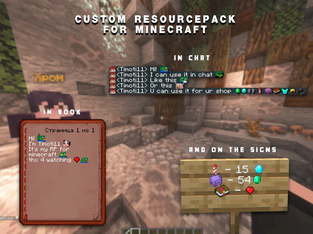 A custom resource pack for minecraft (emoji, items, blocks, anything ...