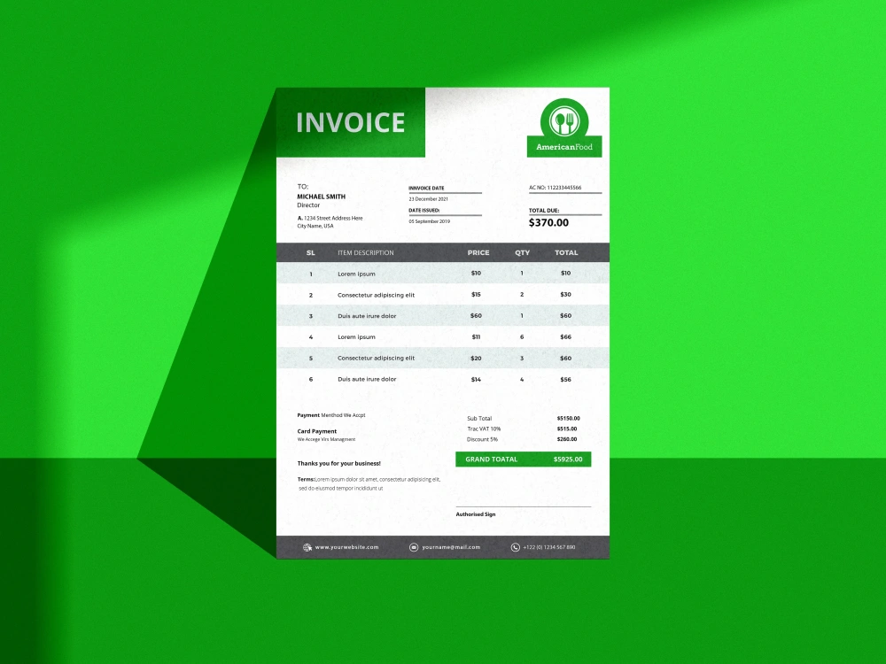 A fantastic eye catching modern invoice design for your business | Upwork