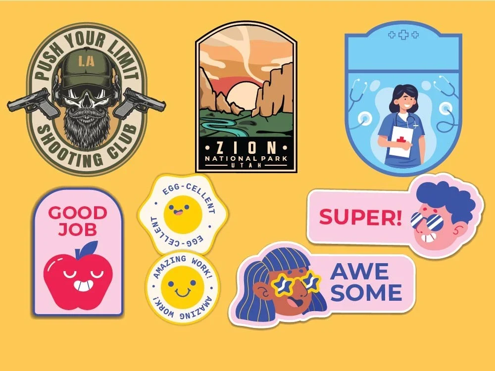 Digital sticker design, badge, patch, emblem logo, retro vintage | Upwork