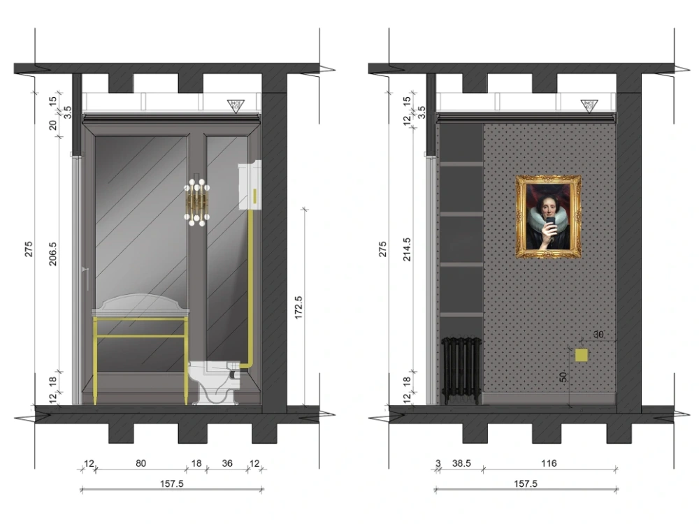 A colored architectural elevation rendered with materials and textures ...