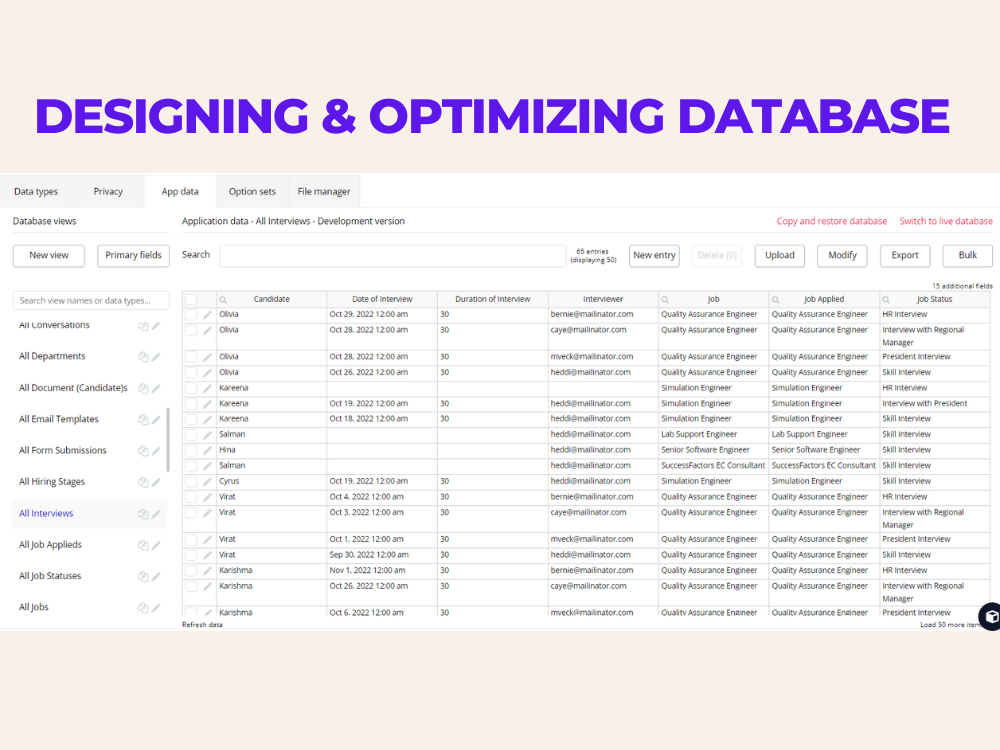 Your bubble project database on track | Upwork