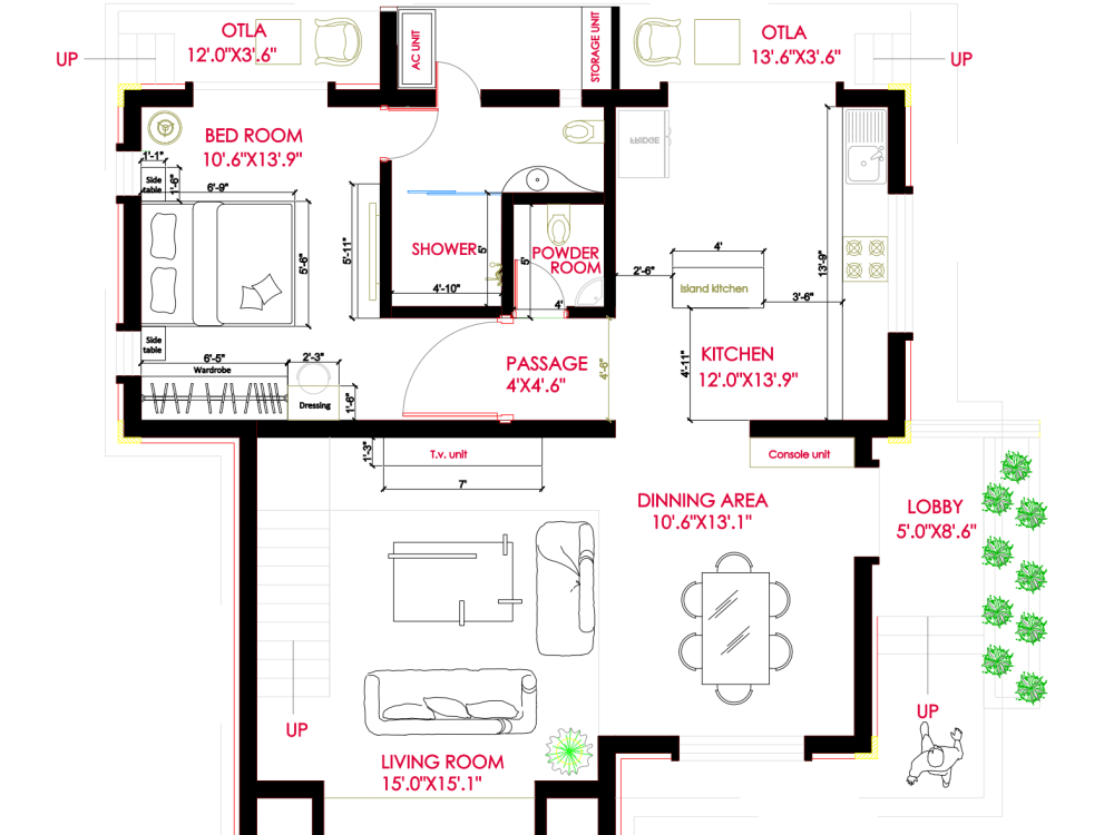 One floor plan drafting done in AutoCAD with Furniture Placement | Upwork