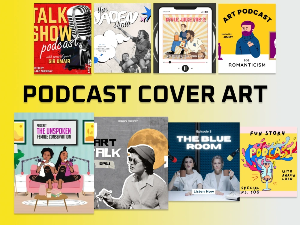 Unique podcast cover artwork, cartoon logo or webinar designs | Upwork