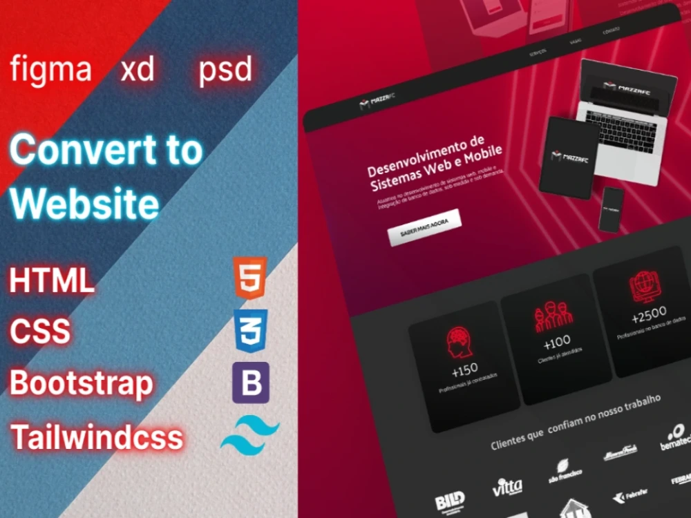 XD, PSD, Figma converted to HTML, CSS, Bootstrap, Tailwind | Upwork