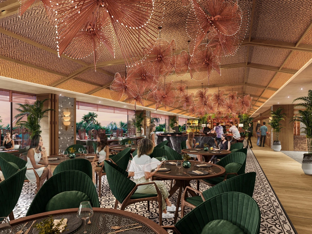 A realistic rendering of public spaces such as restaurants,shopping ...