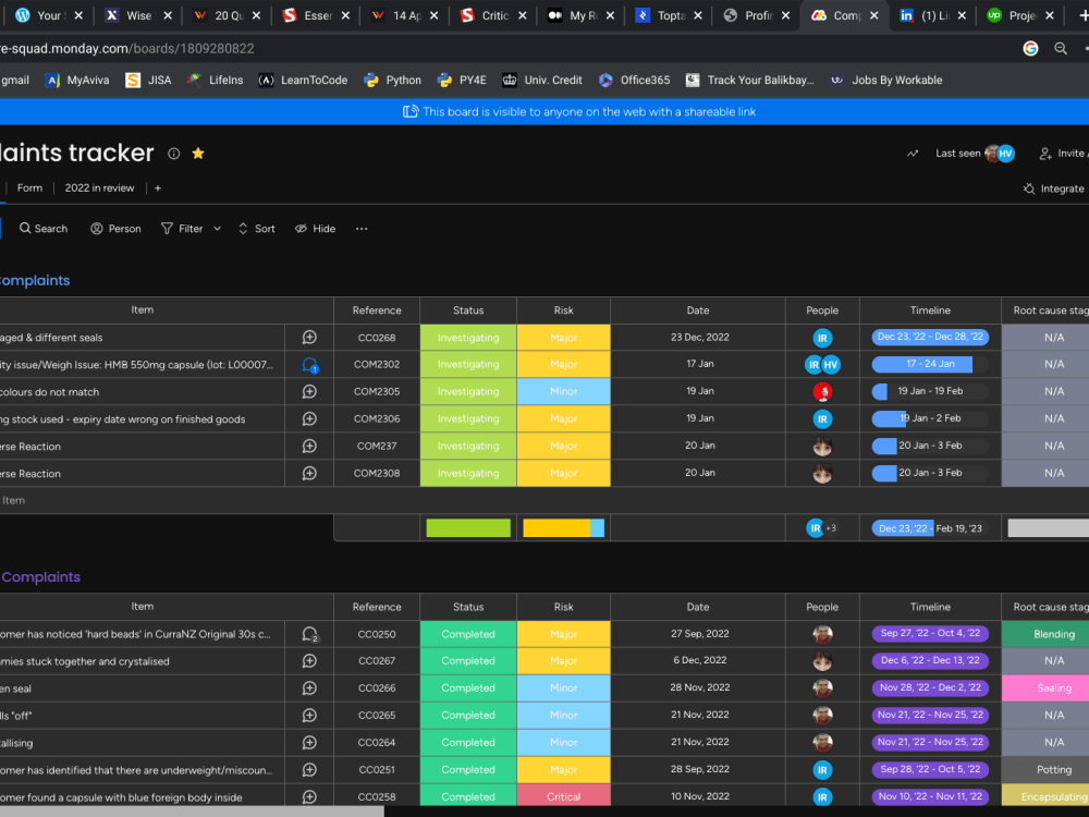 A Customer Complaints tracker that includes a form and a CPMU tracker ...
