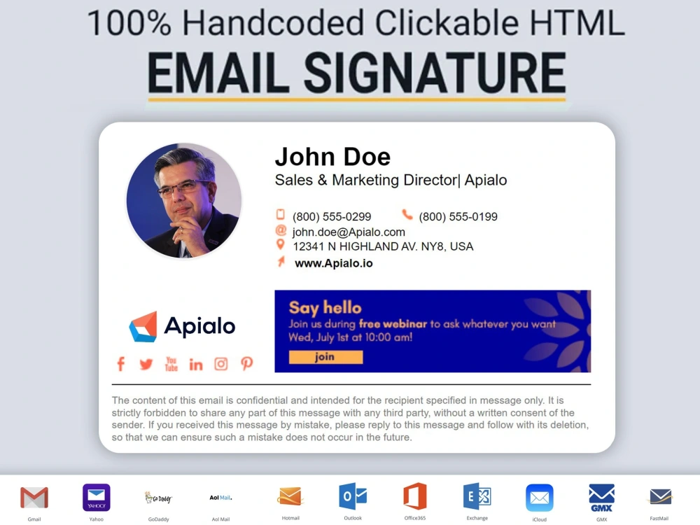 Clickable responsive HTML Email Signature to all email client supported | Upwork