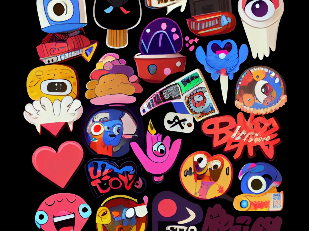 A set of icons, badges, and stickers in various design styles. | Upwork