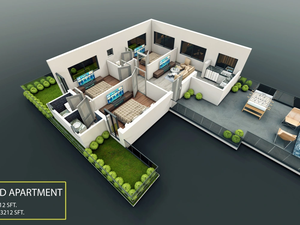 Realistic 3D floor plan rendering. | Upwork