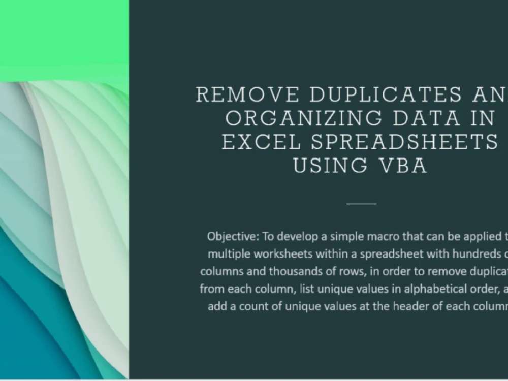 Removing Duplicates And Organizing Data In Excel Spreadsheets Using Vba Upwork