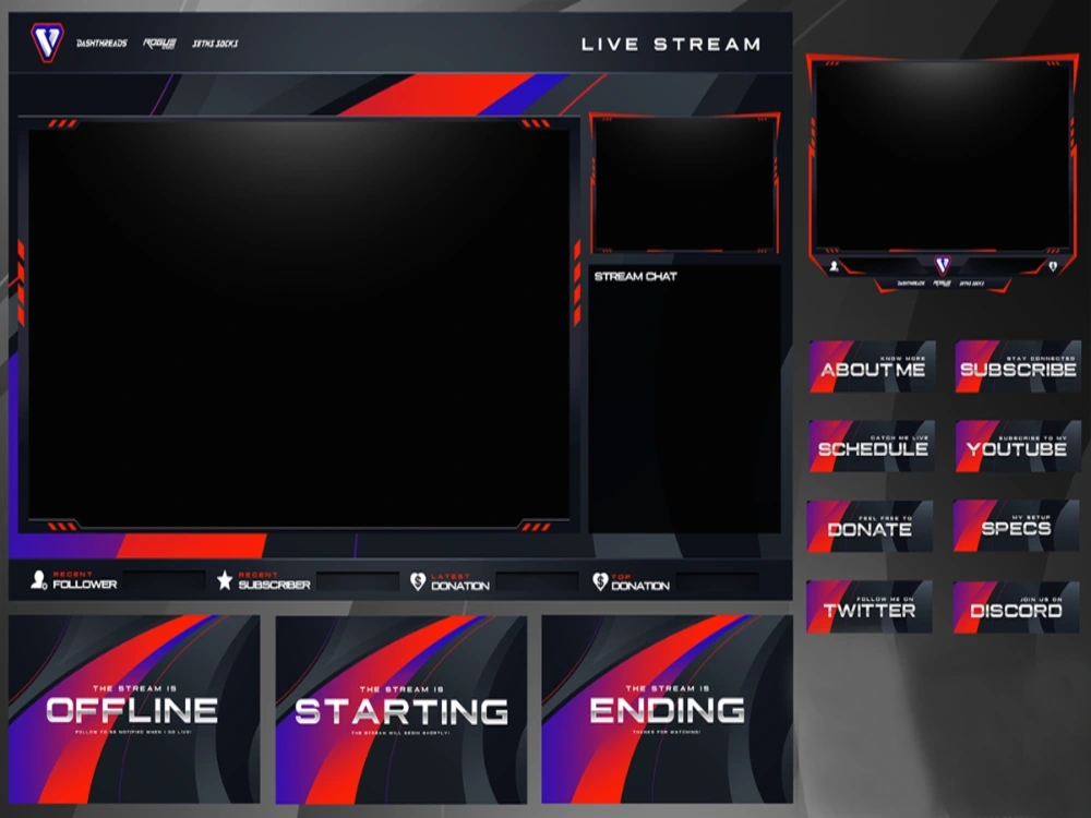 Streaming overlays, stream starting or ending video, full stream pack ...