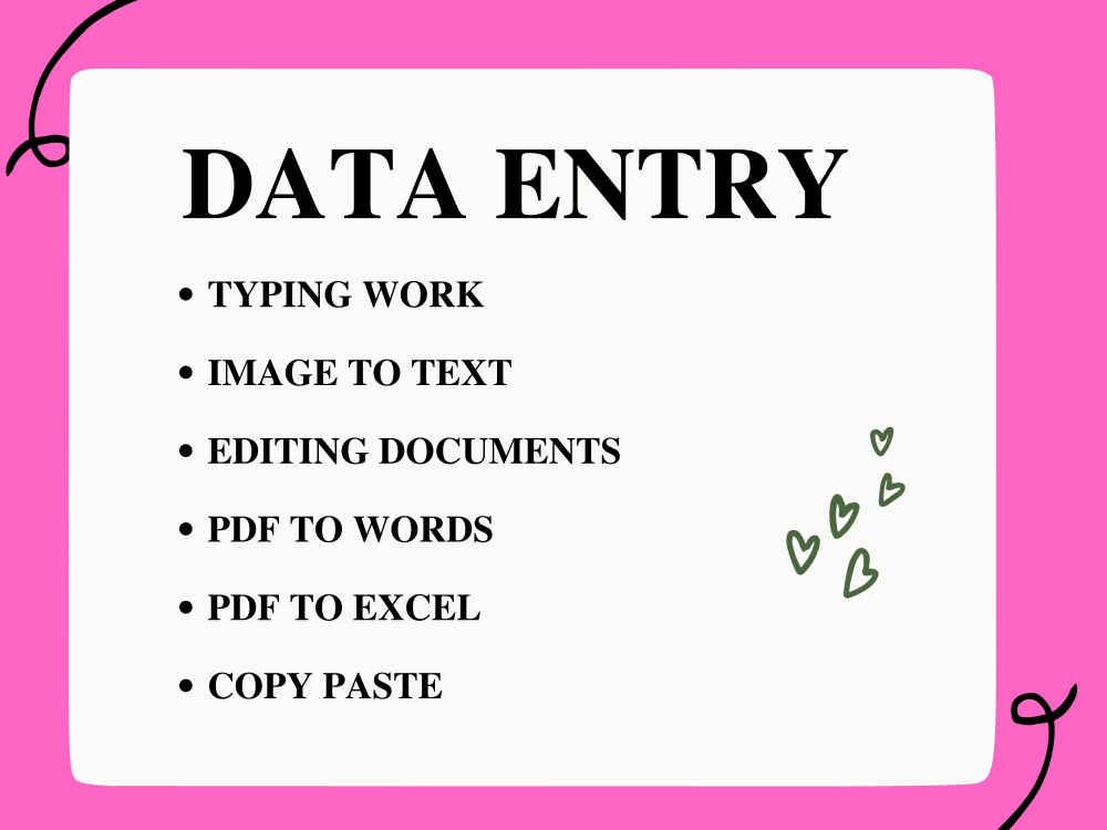 Data Entry, typing, Editing work, Images into text | Upwork