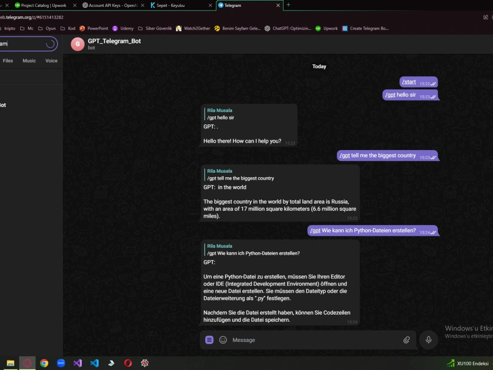 A telegarm bot that make you able to send messages to chatGPT. | Upwork