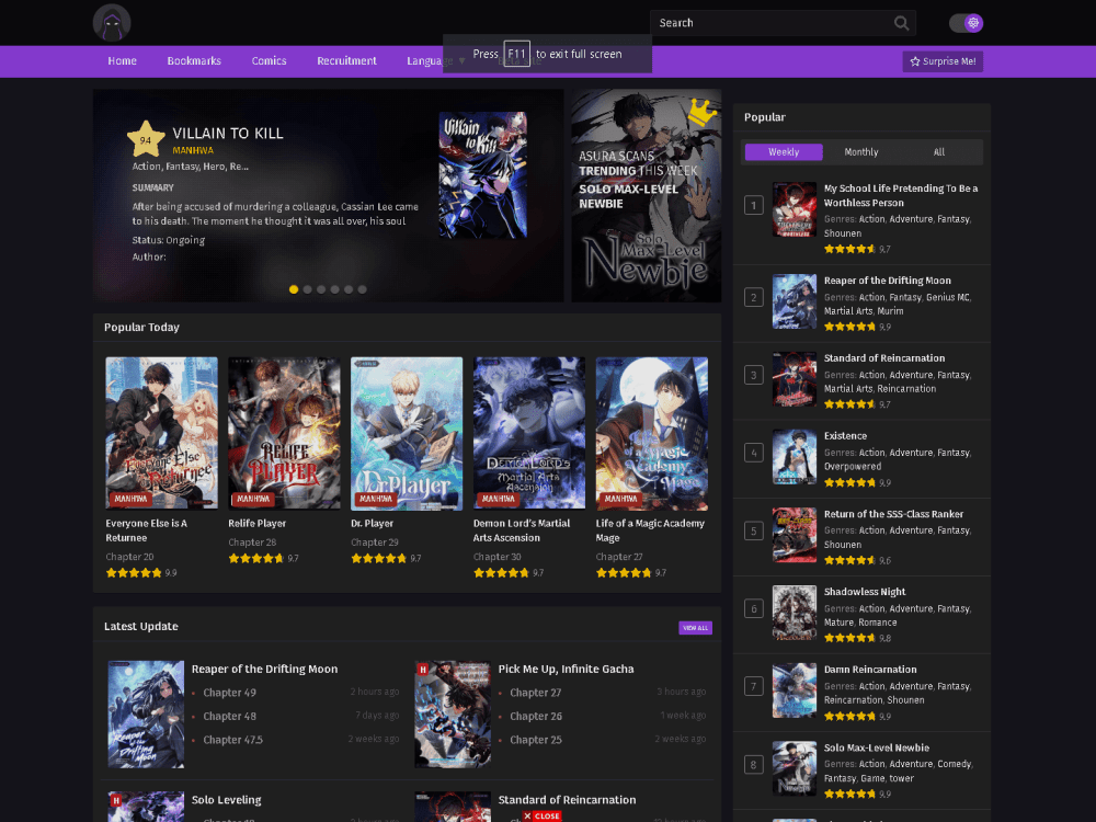 An automated manga reader website | Upwork