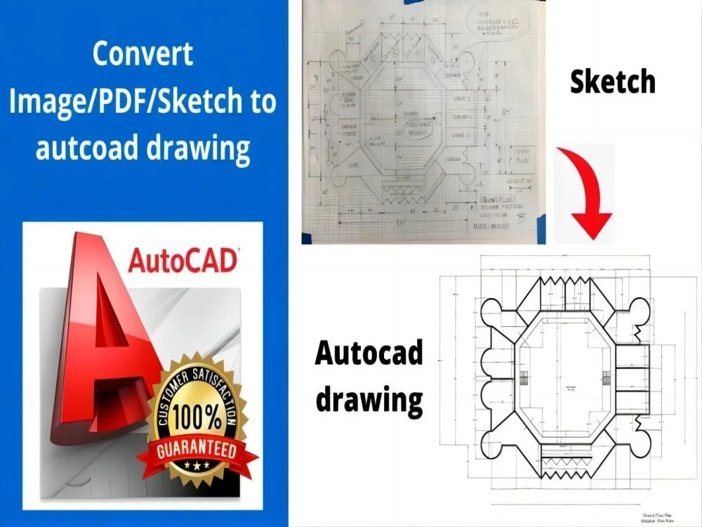 Sketch or image drawing to AutoCAD conversion | Upwork
