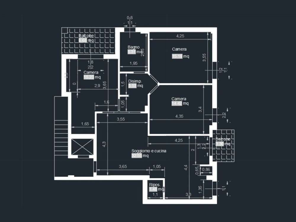 Architectural plan of a 100 square meters apartment with dynamic ...