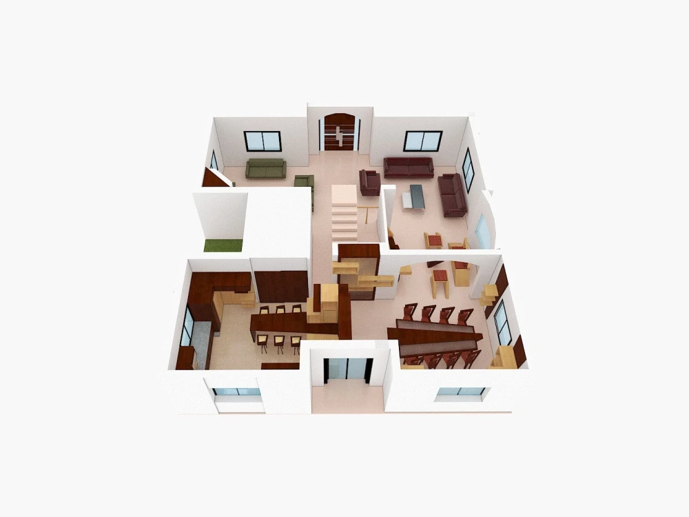 A rendered architecture floor plan with furniture | Upwork