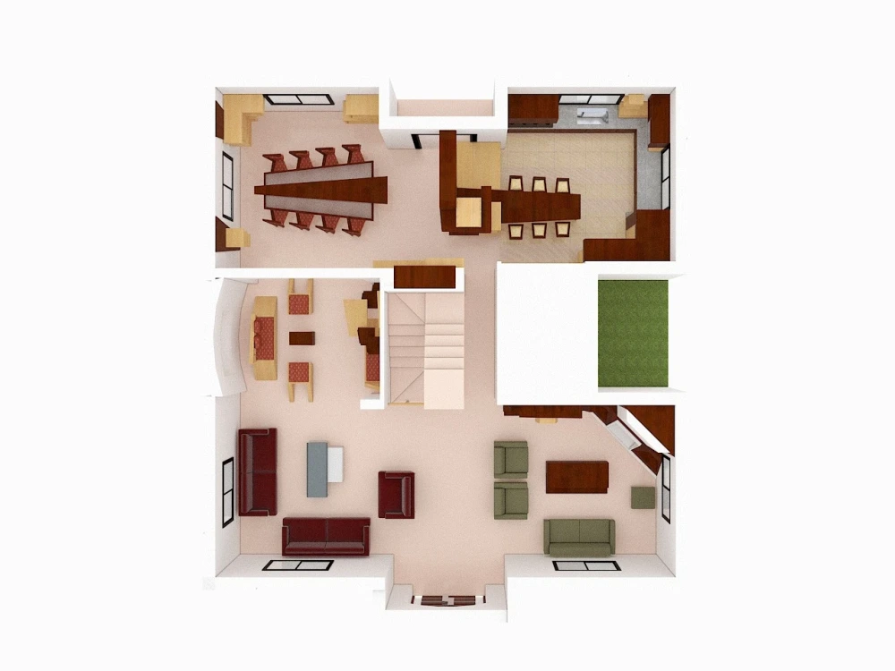A rendered architecture floor plan with furniture | Upwork
