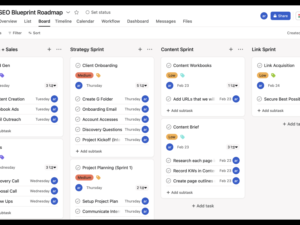 Set up of Asana Workspace with custom project workflow and consulting ...