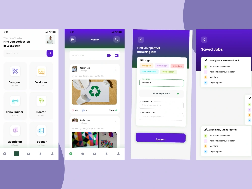 A professional mobile app design for your JobHub application online ...
