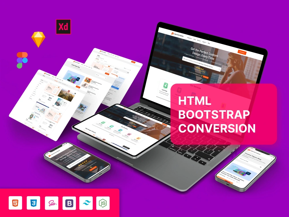 Figma, Xd, PSD to HTML SCSS Bootstrap Tailwind CSS responsive website | Upwork